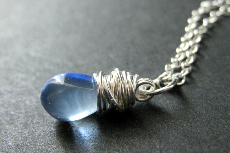 Baby Blue Teardrop Necklace in Silver. Bridesmaid Necklace. Wire ...