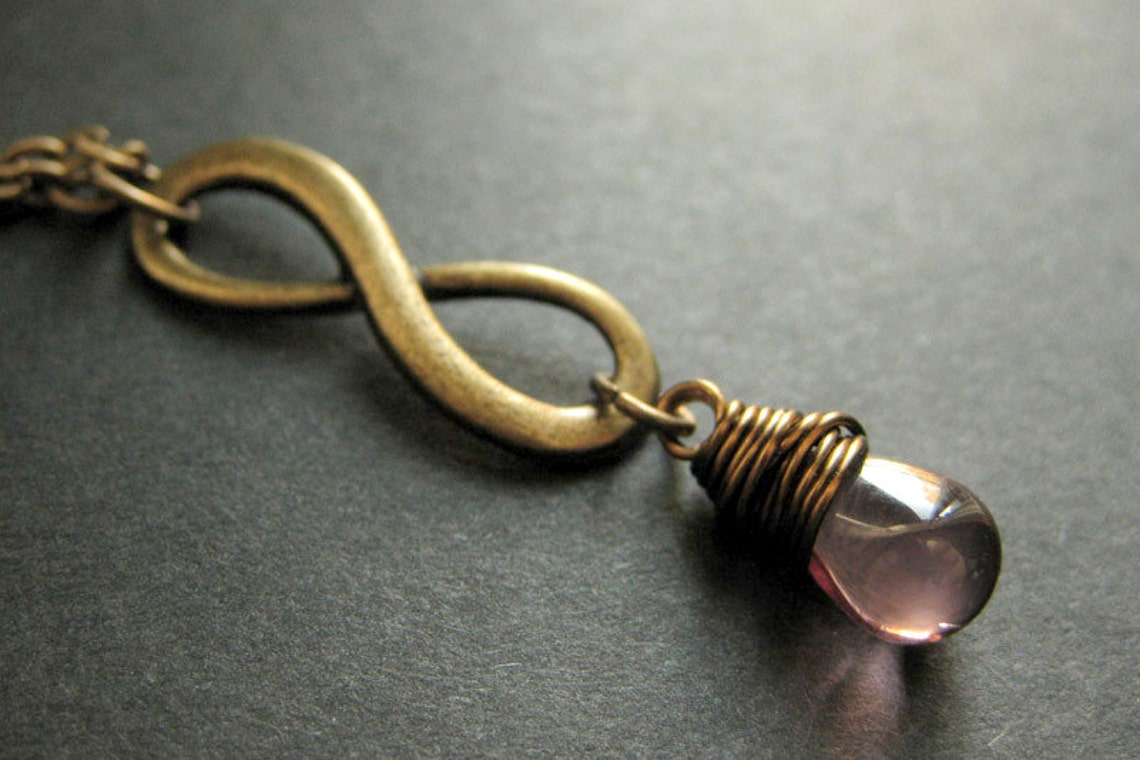 Bronze Infinity Symbol Necklace. Teardrop Necklace. Wire Wrapped Purple ...
