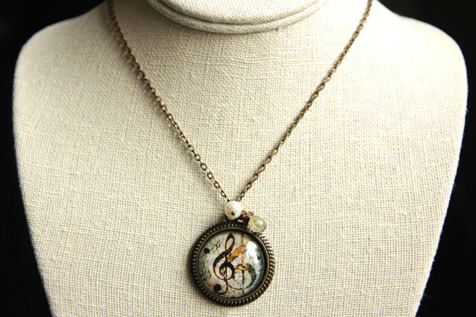 Treble Clef Necklace. Music Pendant. Musical Note Necklace With Taupe ...