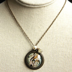 Treble Clef Necklace. Music Pendant. Musical Note Necklace With Taupe ...