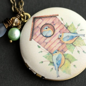 Bluebird Family Locket Necklace. Blue Bird Family Necklace With Blue ...