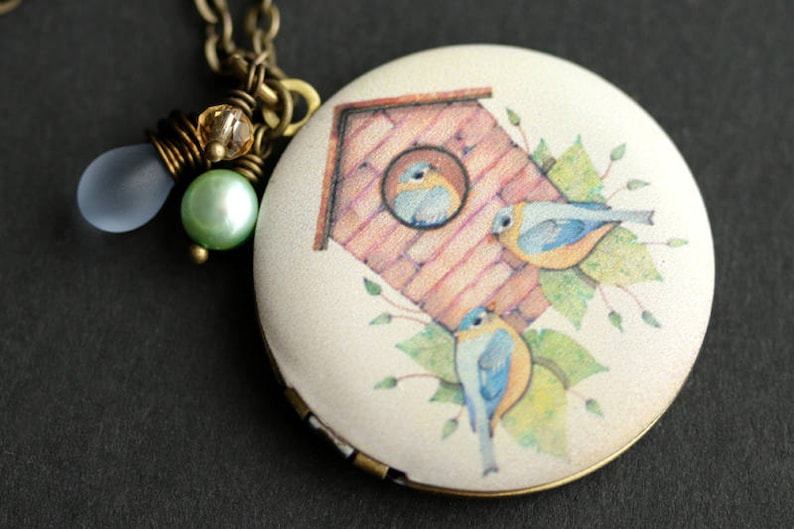 Bluebird Family Locket Necklace. Blue Bird Family Necklace With Blue ...