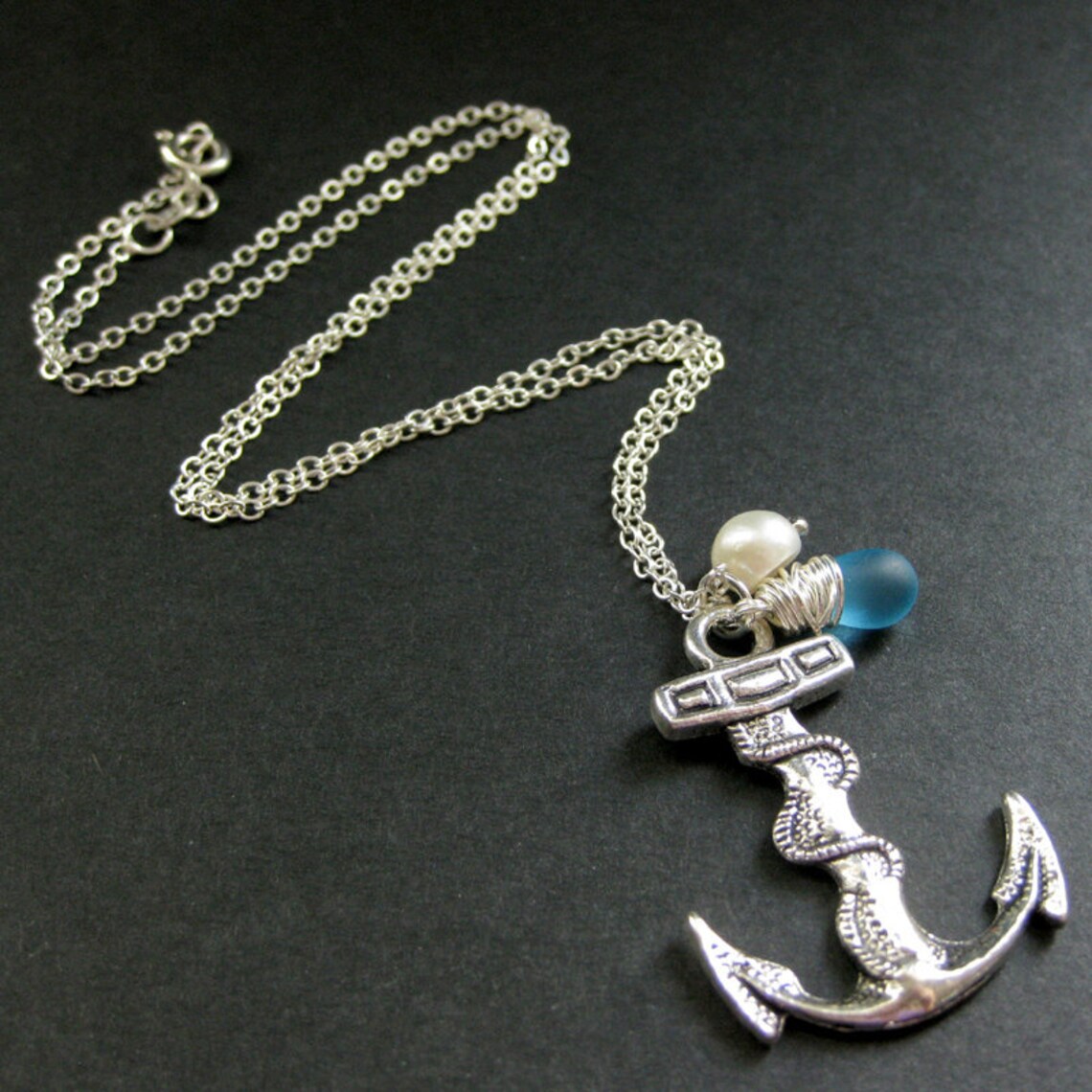 Nautical Anchor Necklace. Naval Necklace in Silver With Turquoise ...