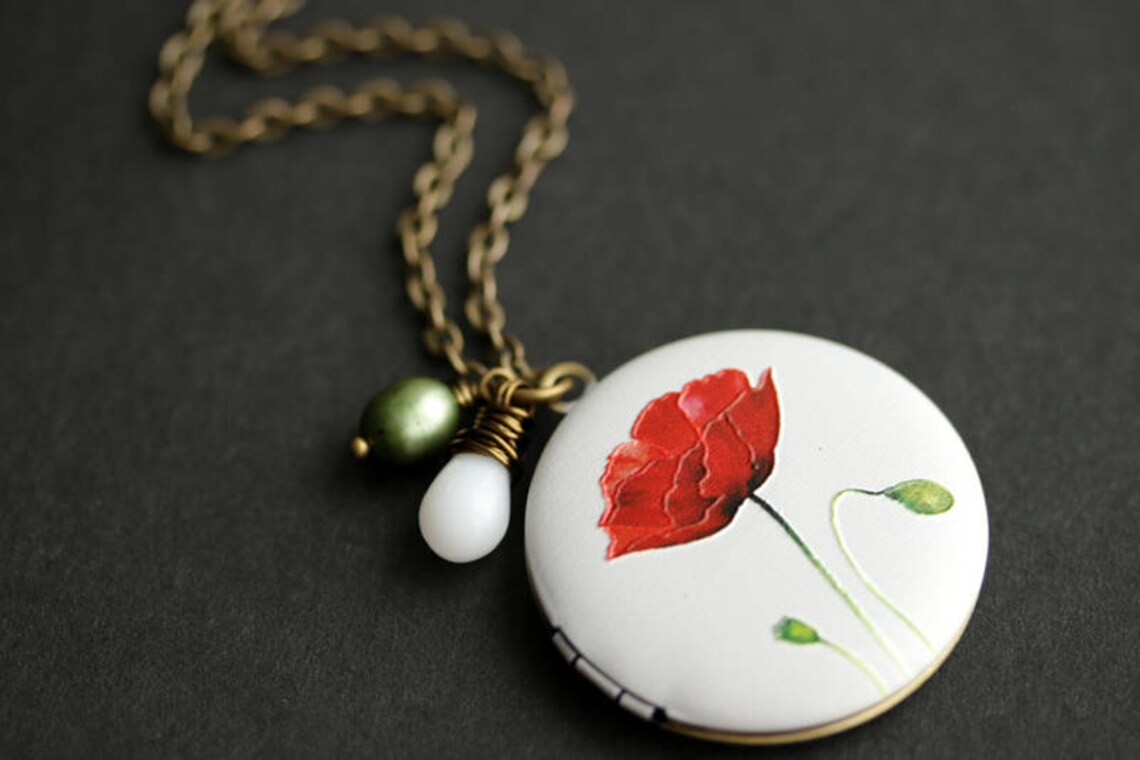 Red Poppy Locket Necklace. Memorial Day Poppy Flower Necklace. - Etsy