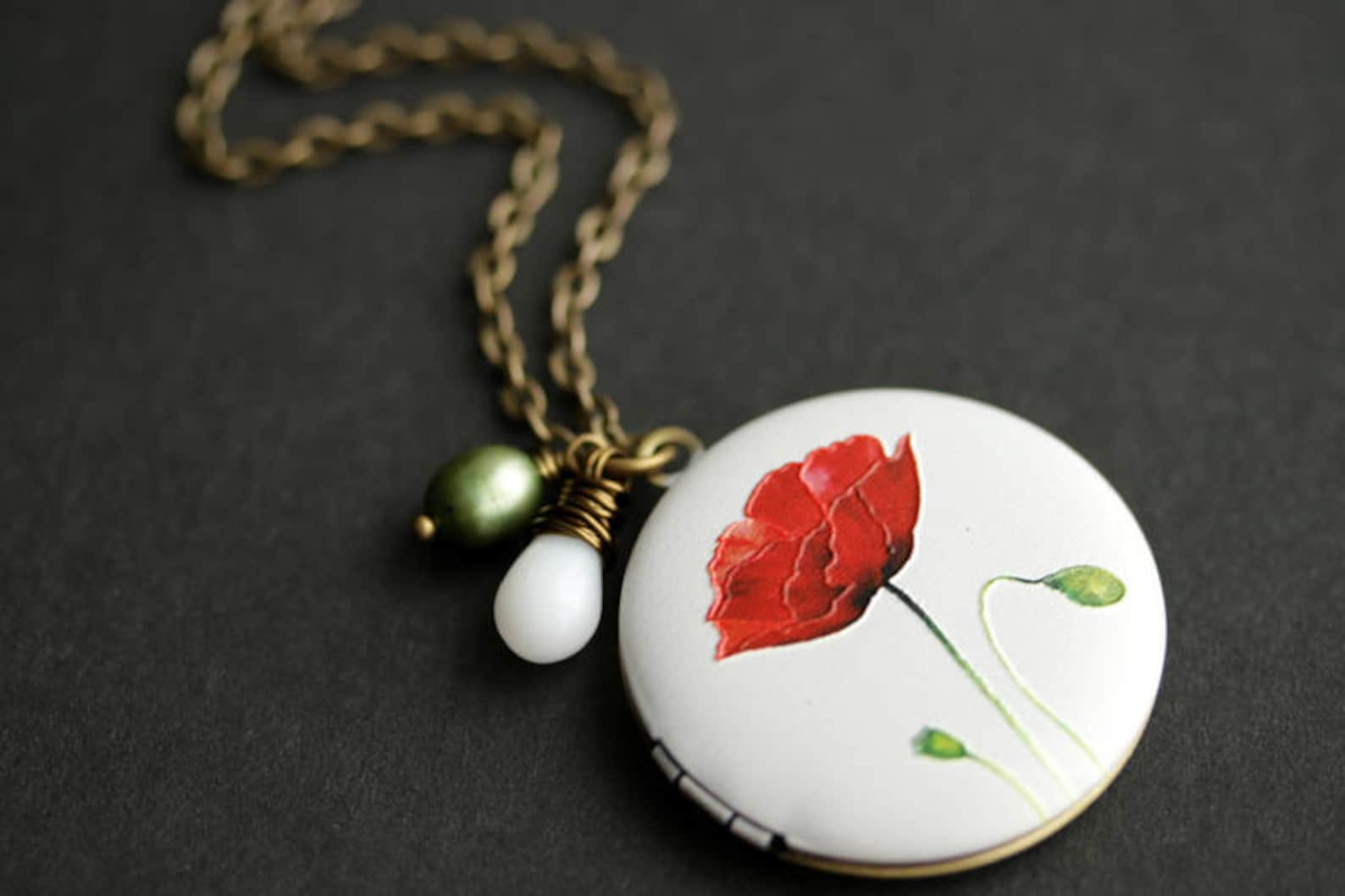 Red Poppy Locket Necklace. Memorial Day Poppy Flower Necklace. - Etsy