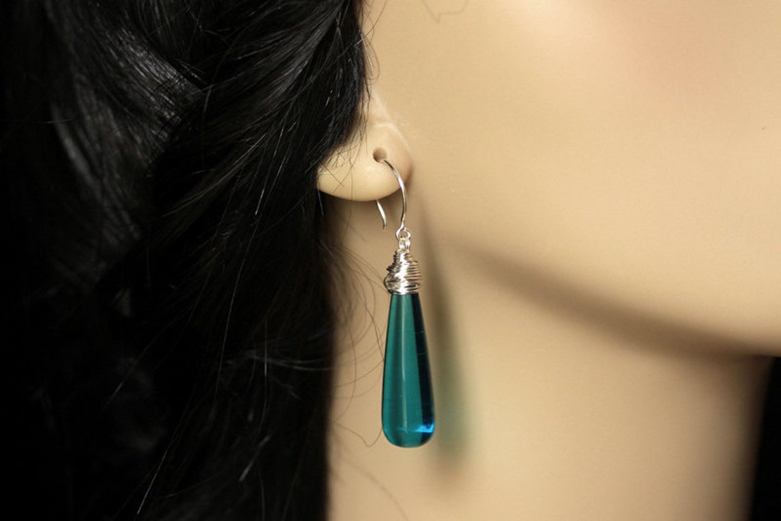 Teal Blue Earrings. Long Earrings. Teal Dangle Earrings. Long - Etsy