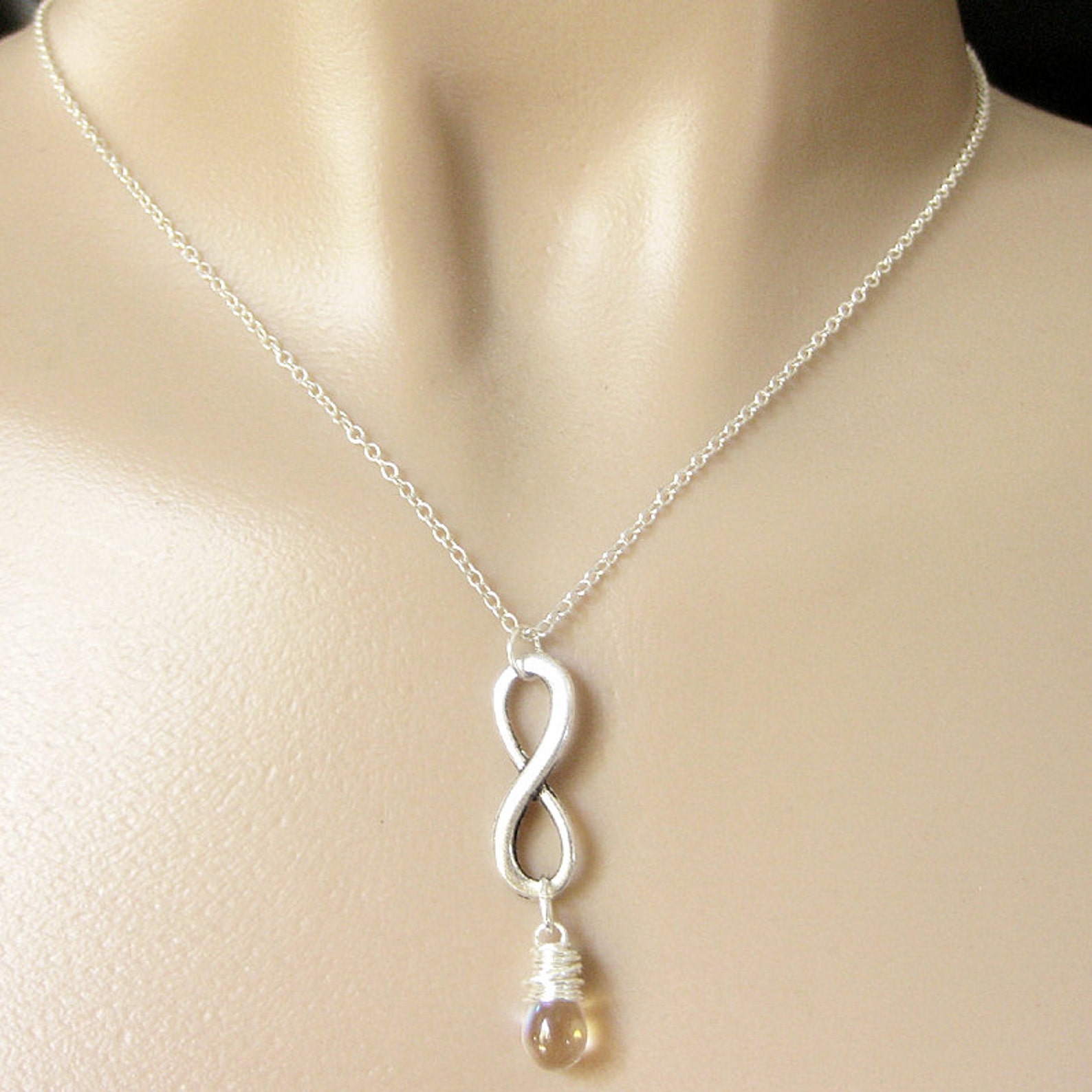 Wire Wrapped. Silver Infinity Symbol Necklace. Clear Teardrop | Etsy