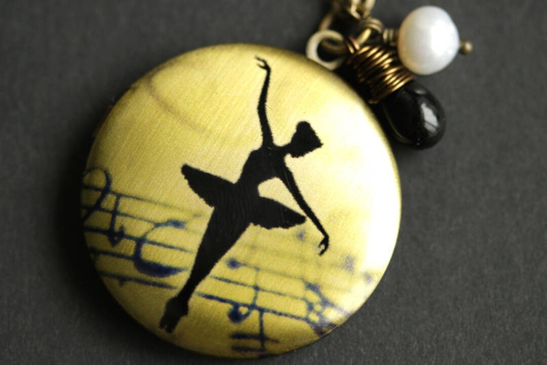 Ballerina Locket Necklace. Ballet Necklace With Black Teardrop and ...