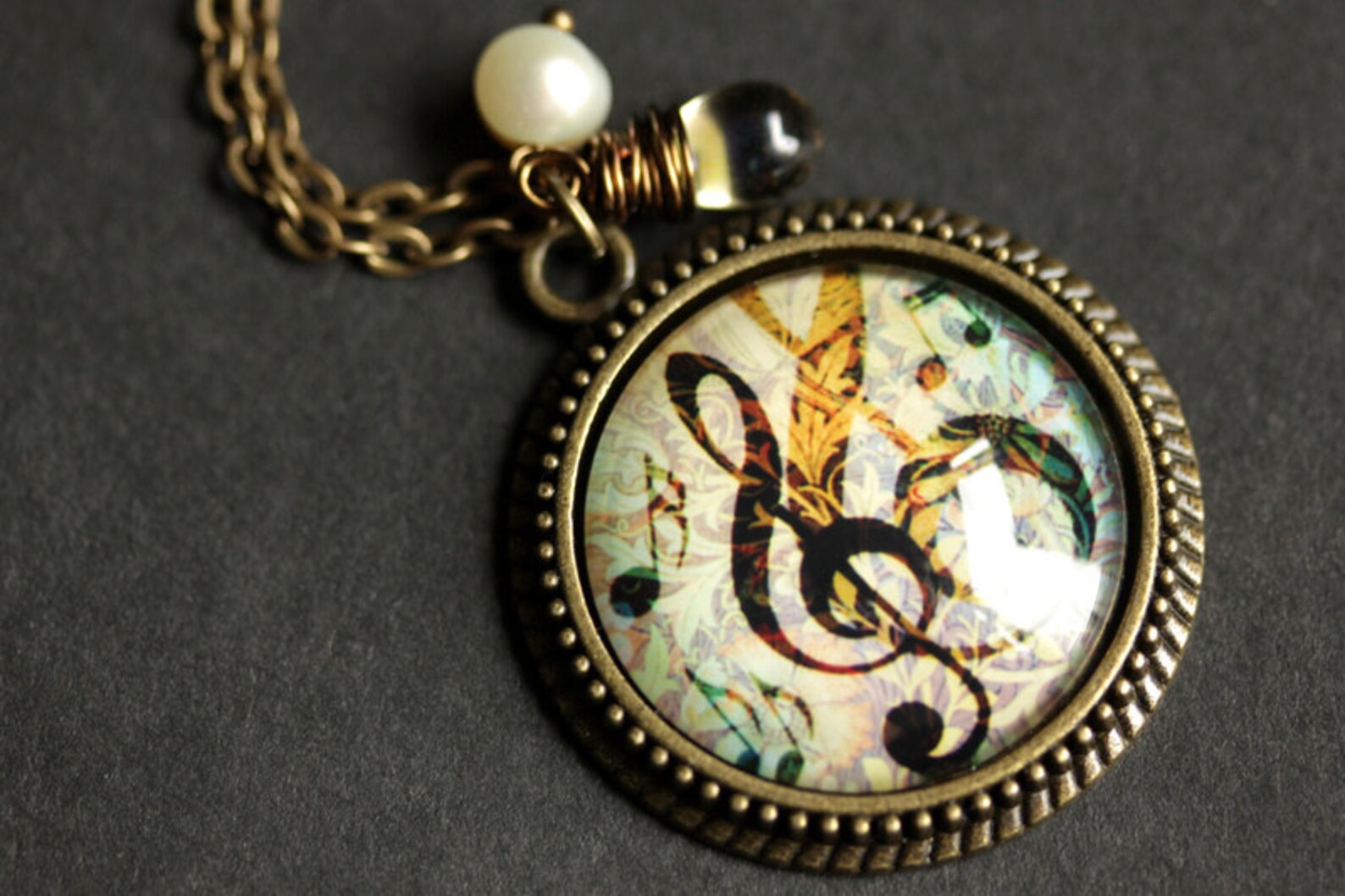 Treble Clef Necklace. Music Pendant. Musical Note Necklace With Taupe ...