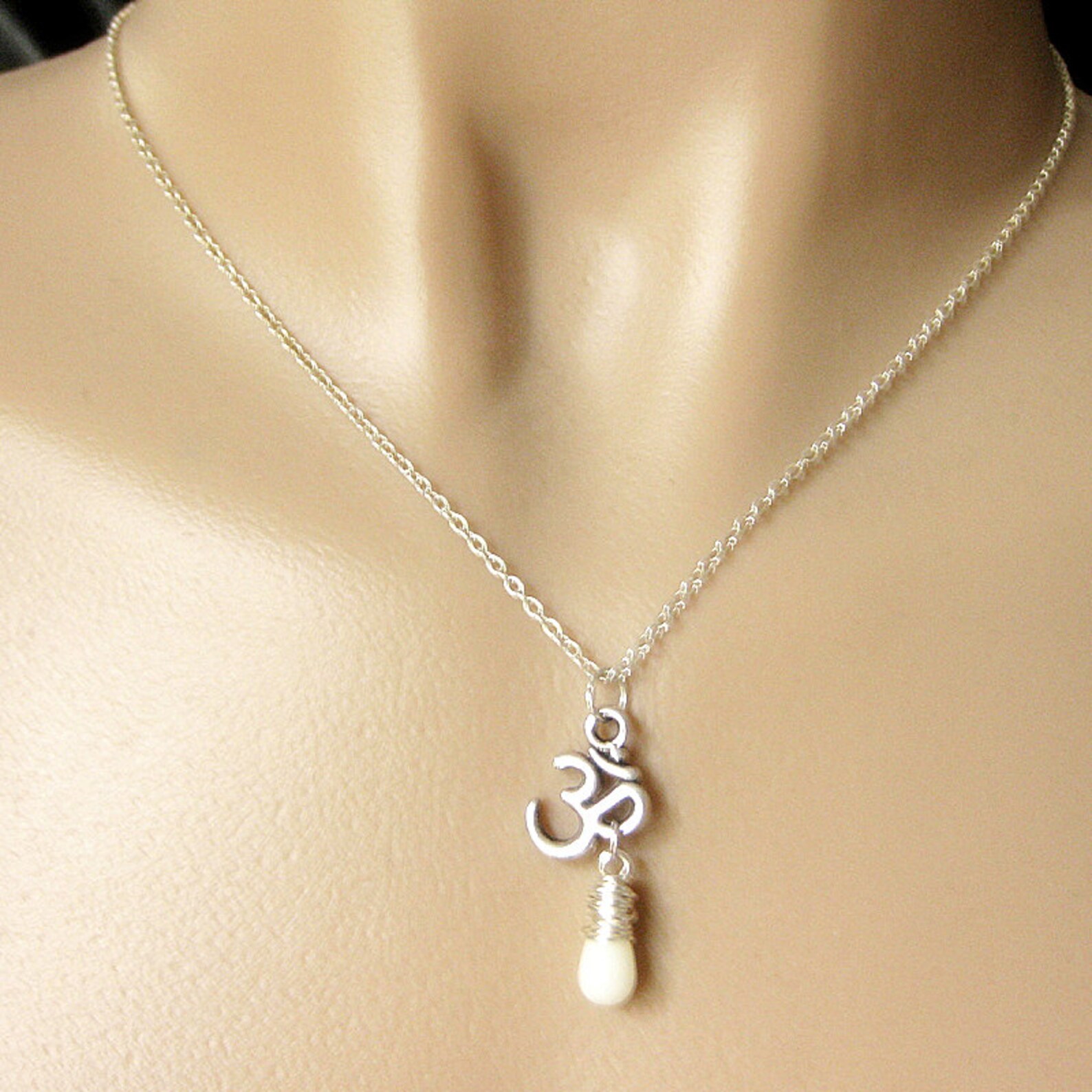 Ohm Necklace. White Coral Necklace. Yoga Necklace. Om Necklace in ...
