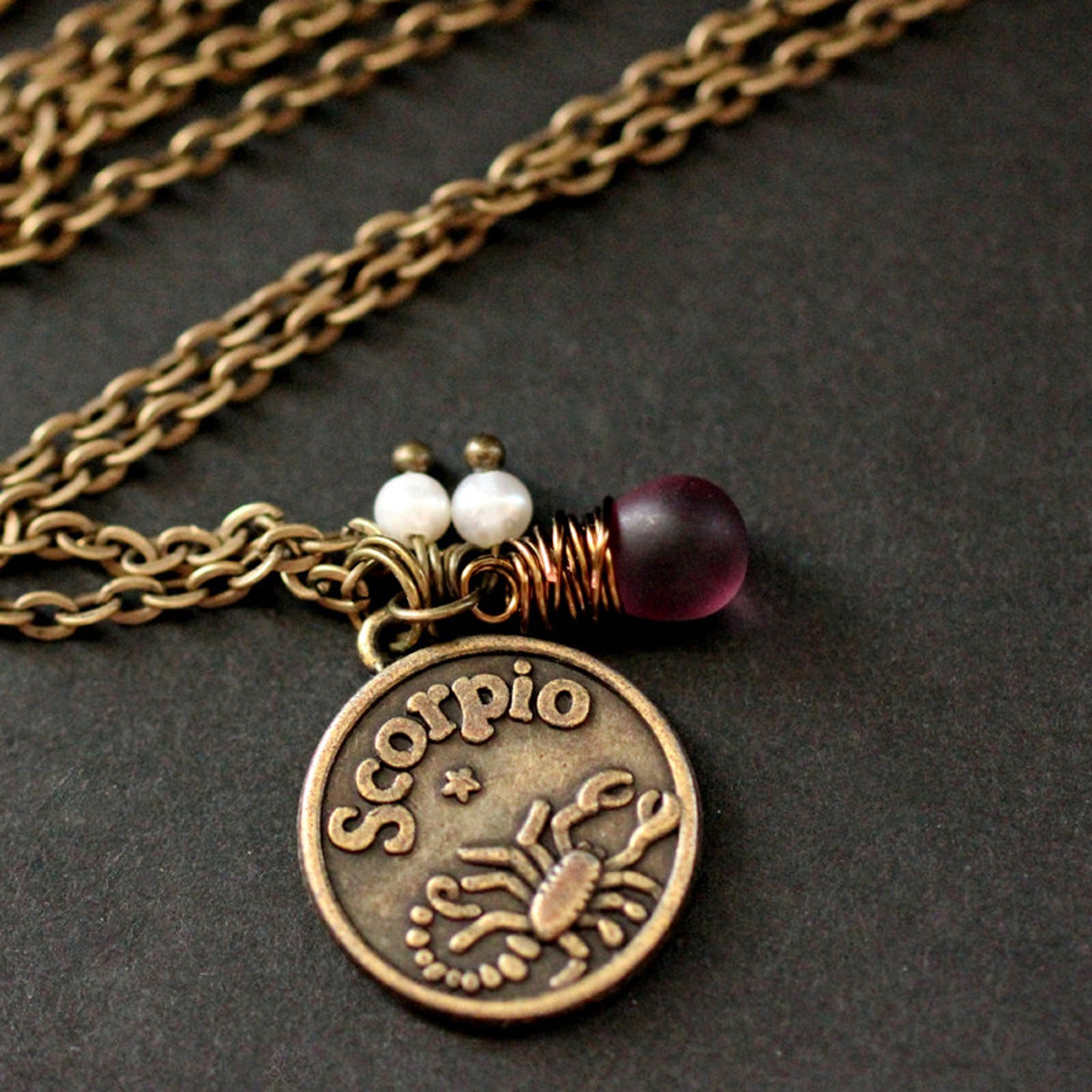 Scorpio Necklace. Zodiac Necklace. Sun Sign Charm Necklace With Glass ...