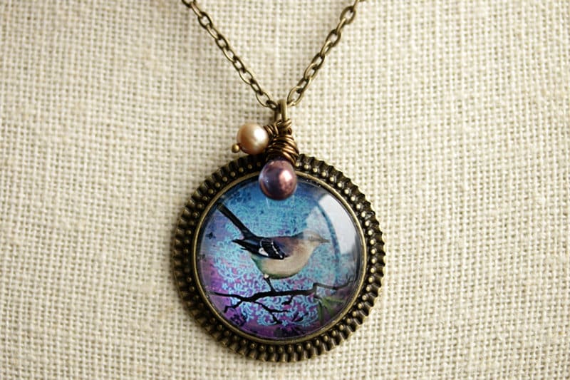 Bird Necklace. Bright Blue Necklace. Bird Pendant with Purple | Etsy