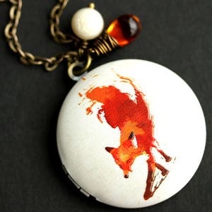 Fox Locket Necklace. Red Fox Necklace With Glass Teardrop and Fresh ...