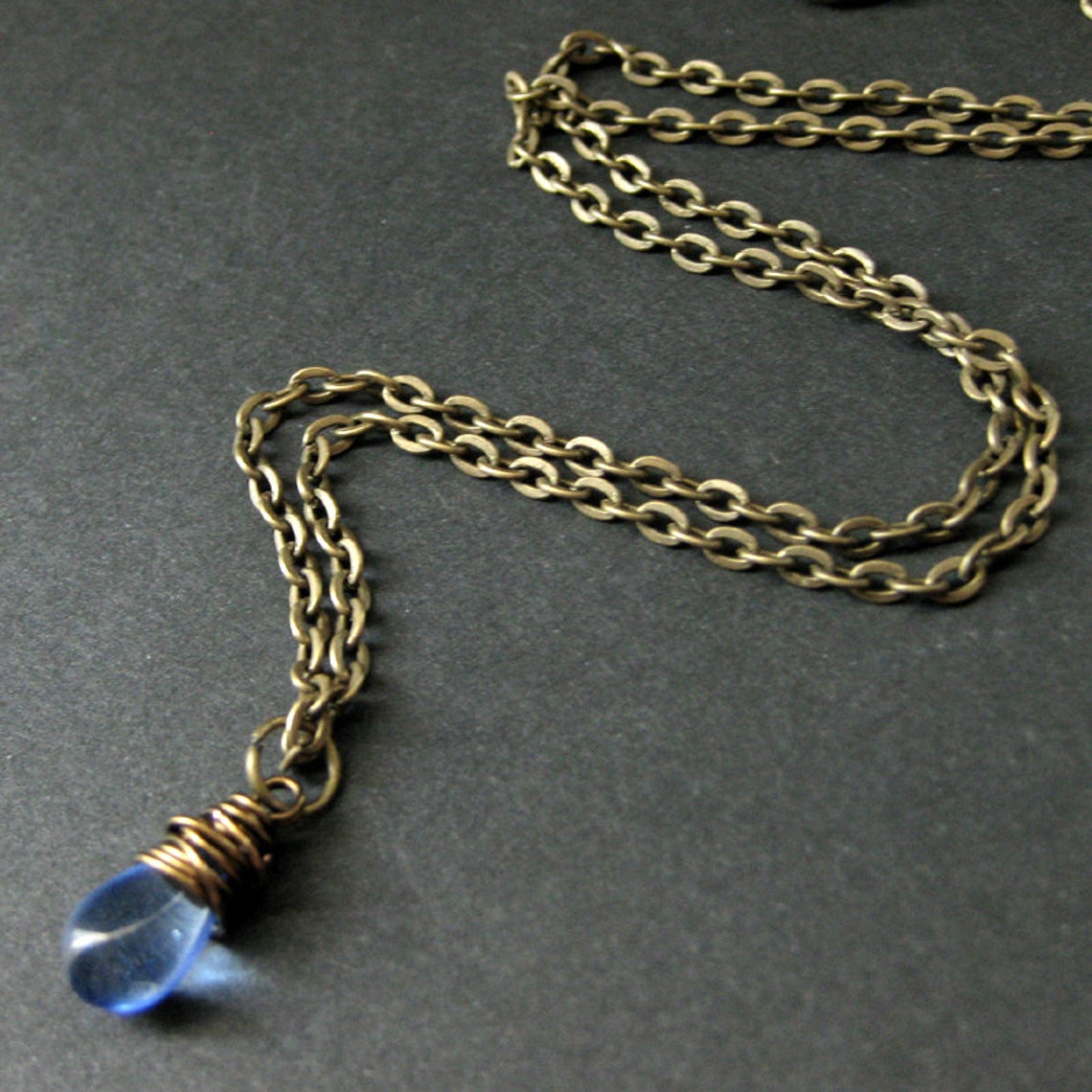 Teardrop Necklace. Sky Blue Teardrop Necklace in Bronze. - Etsy