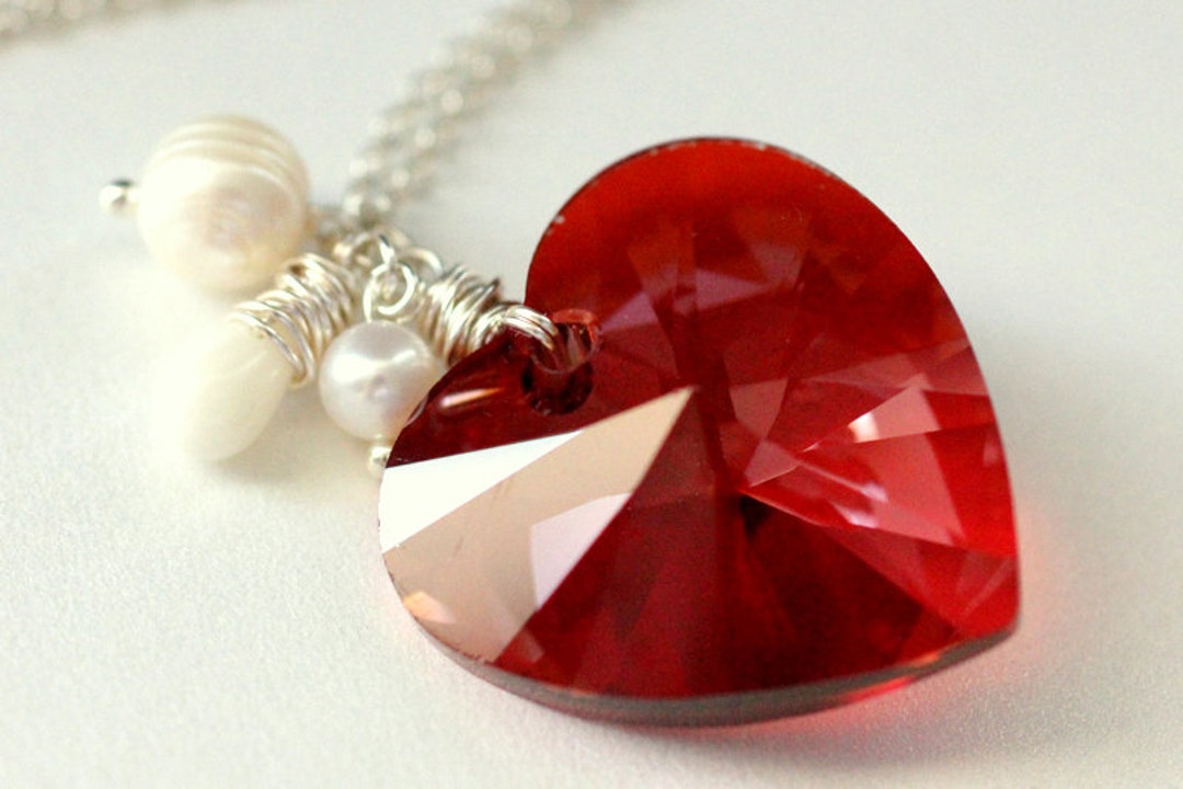 Large Crystal Heart Necklace. Red Swarovski Elements Necklace With ...