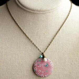 Butterfly Locket Necklace. Pink Cherry Blossoms Necklace With White ...