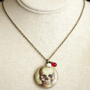 Creepy Skull Locket Necklace. Skull Necklace With Red Teardrop and ...