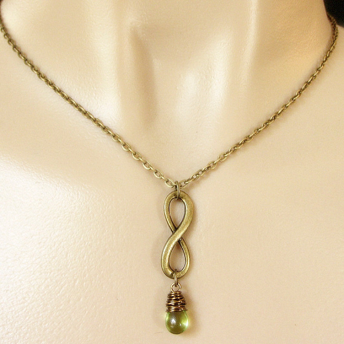 Wire Wrapped Bronze Infinity Symbol Necklace. Green Necklace. | Etsy