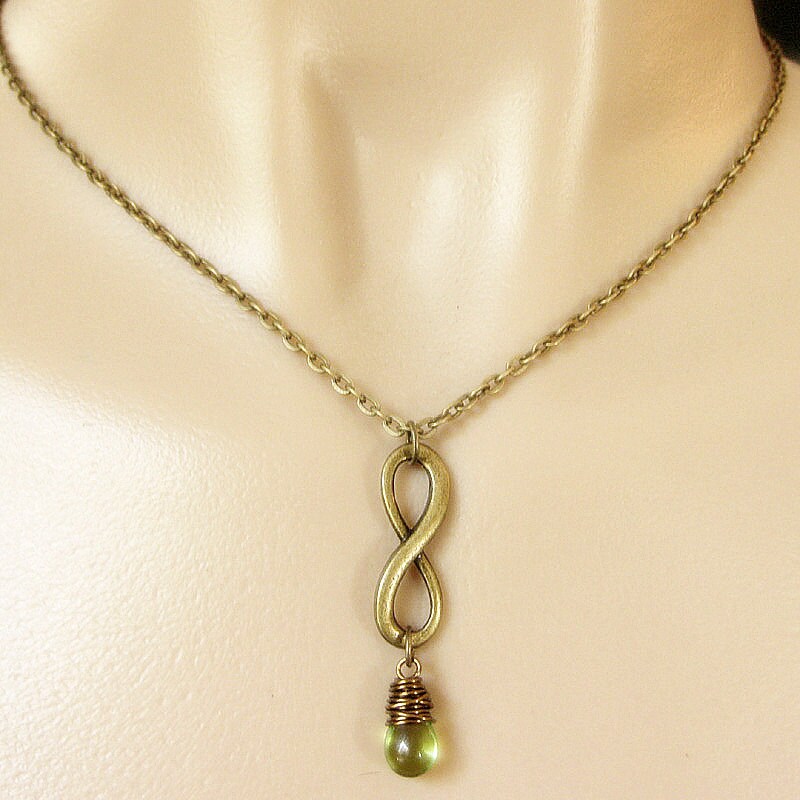 Wire Wrapped Bronze Infinity Symbol Necklace. Green Necklace. | Etsy