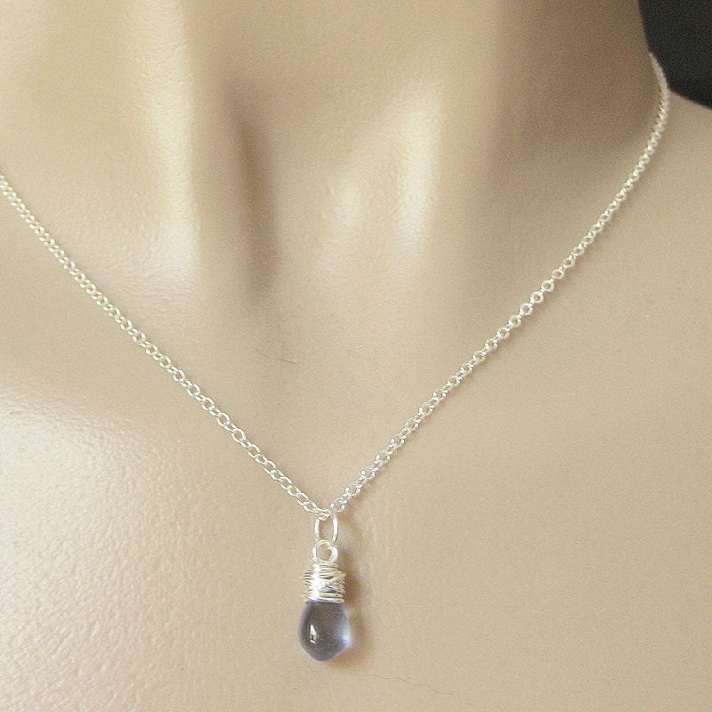 Baby Blue Teardrop Necklace in Silver. Bridesmaid Necklace. | Etsy