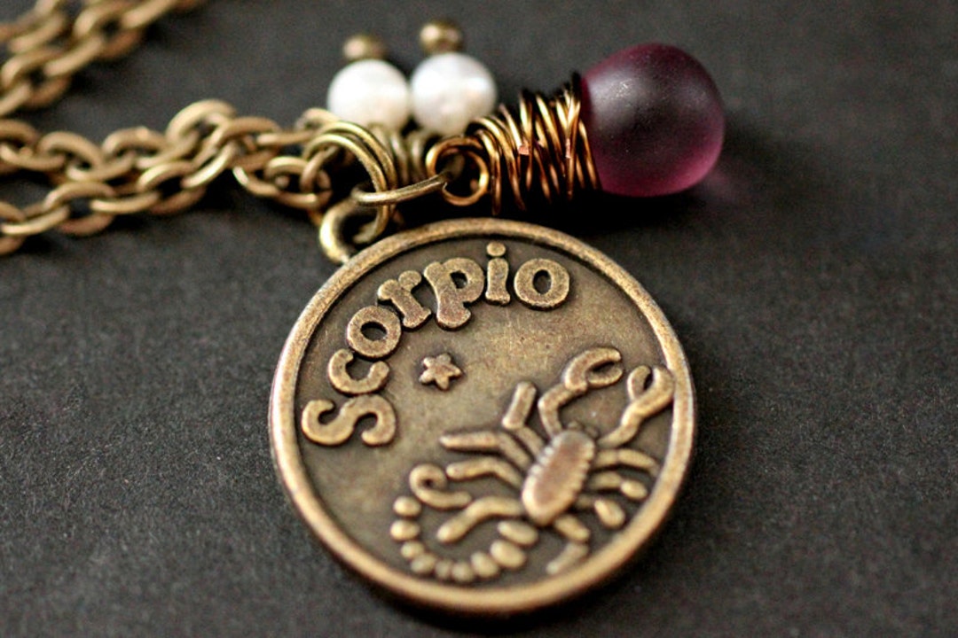 Scorpio Necklace. Zodiac Necklace. Sun Sign Charm Necklace With Glass ...