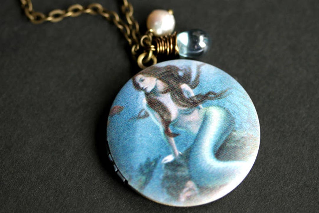 Blue Mermaid Locket Necklace. Mermaid Necklace With Blue Teardrop and ...