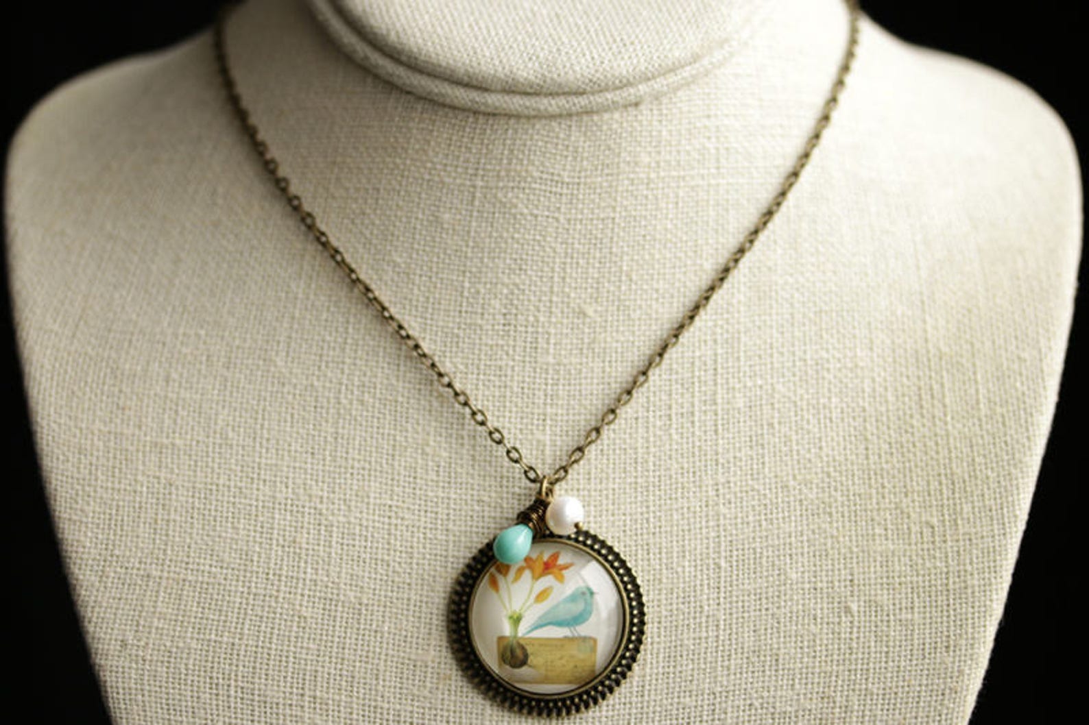 Aqua Blue Bird Necklace. Bird Pendant With Aqua Blue Teardrop - Etsy