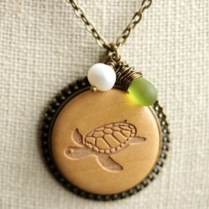 Wood Tortoise Necklace. Sea Turtle Pendant. Wooden Necklace With Glass ...