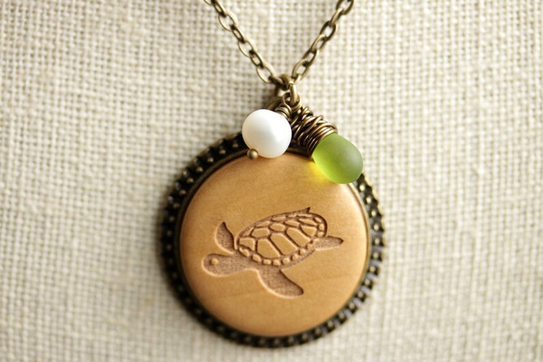 Wood Tortoise Necklace. Sea Turtle Pendant. Wooden Necklace With Glass ...