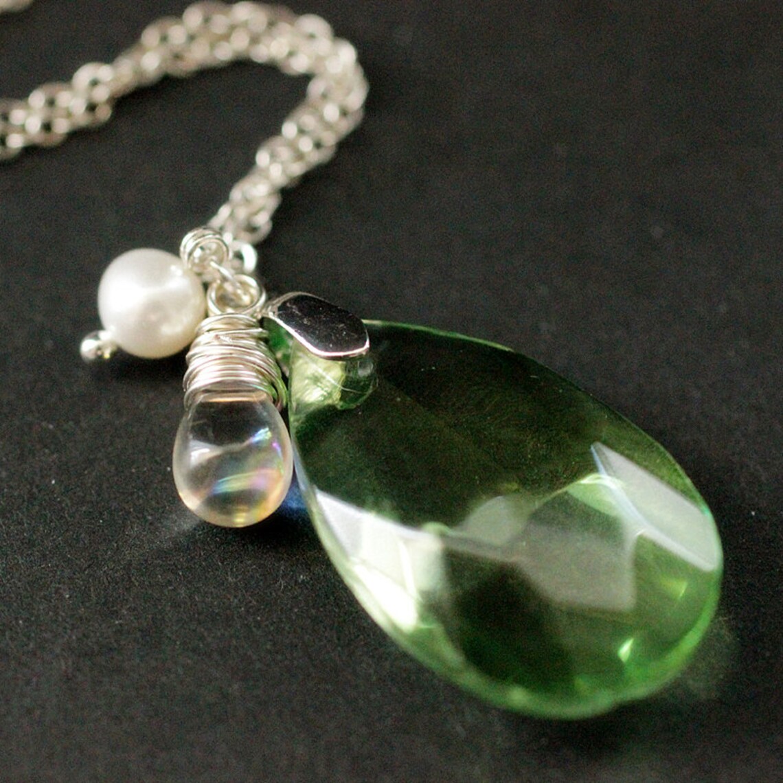 Green Crystal Necklace. Green Crystal Teardrop Necklace With - Etsy