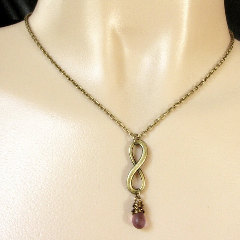Wire Wrapped Bronze Infinity Pendant Necklace. Frosted Purple | Etsy