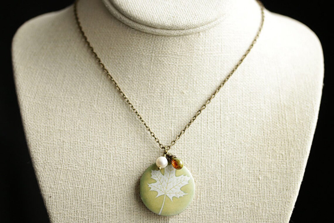Maple Leaf Locket Necklace. Green Necklace. Green Leaf Necklace With ...