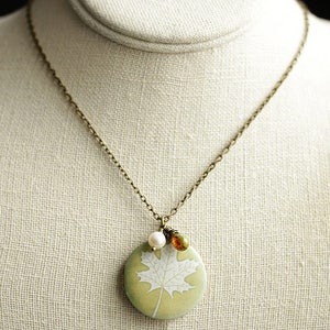 Maple Leaf Locket Necklace. Green Necklace. Green Leaf Necklace With ...