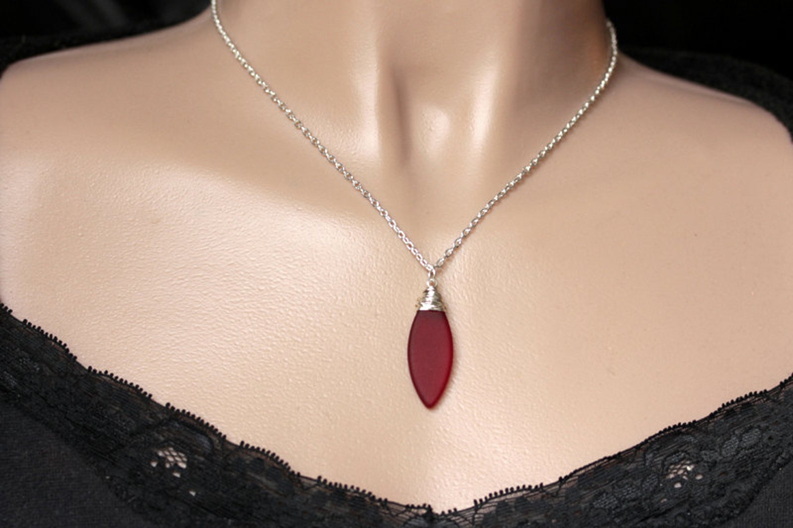 Red Seaglass Necklace. Red Necklace. Red Frosted Glass Necklace ...
