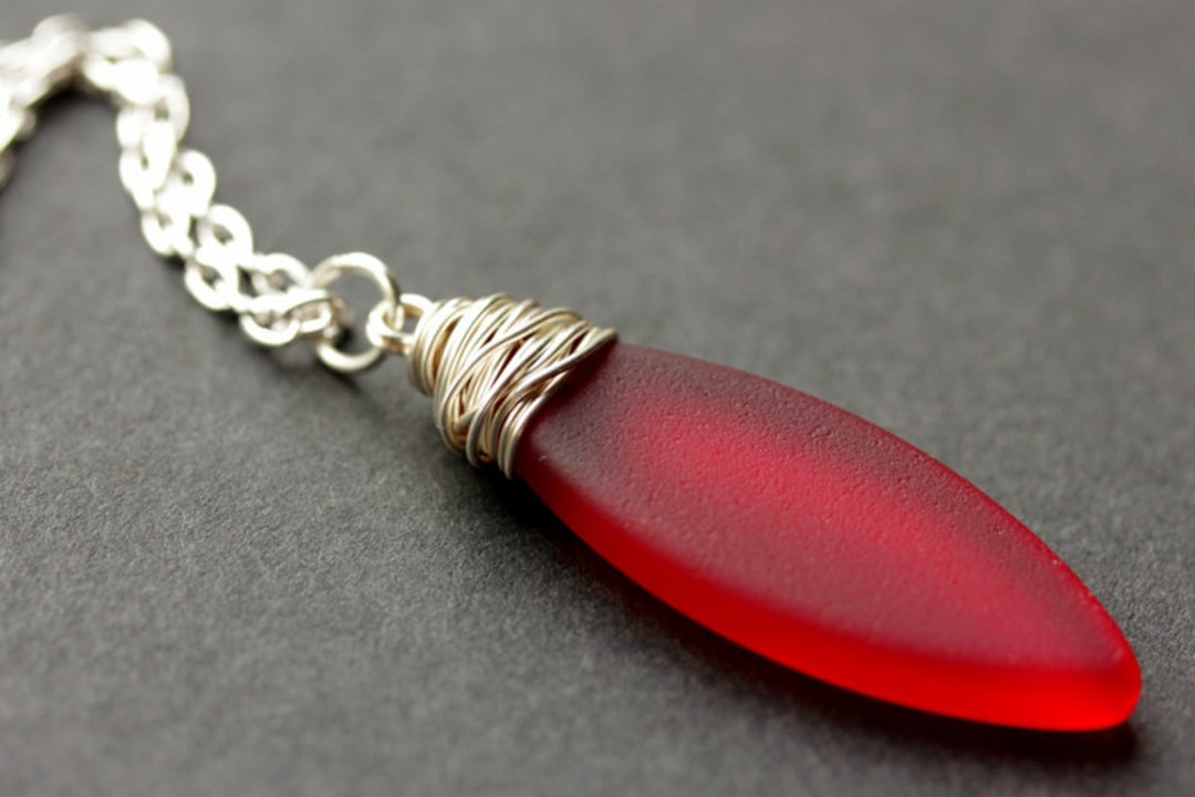 Red Seaglass Necklace. Red Necklace. Red Frosted Glass Necklace ...