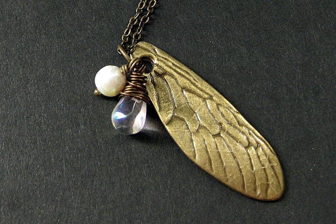 Wing Necklace. Dragonfly Wing Necklace in Bronze With Teardrop and ...
