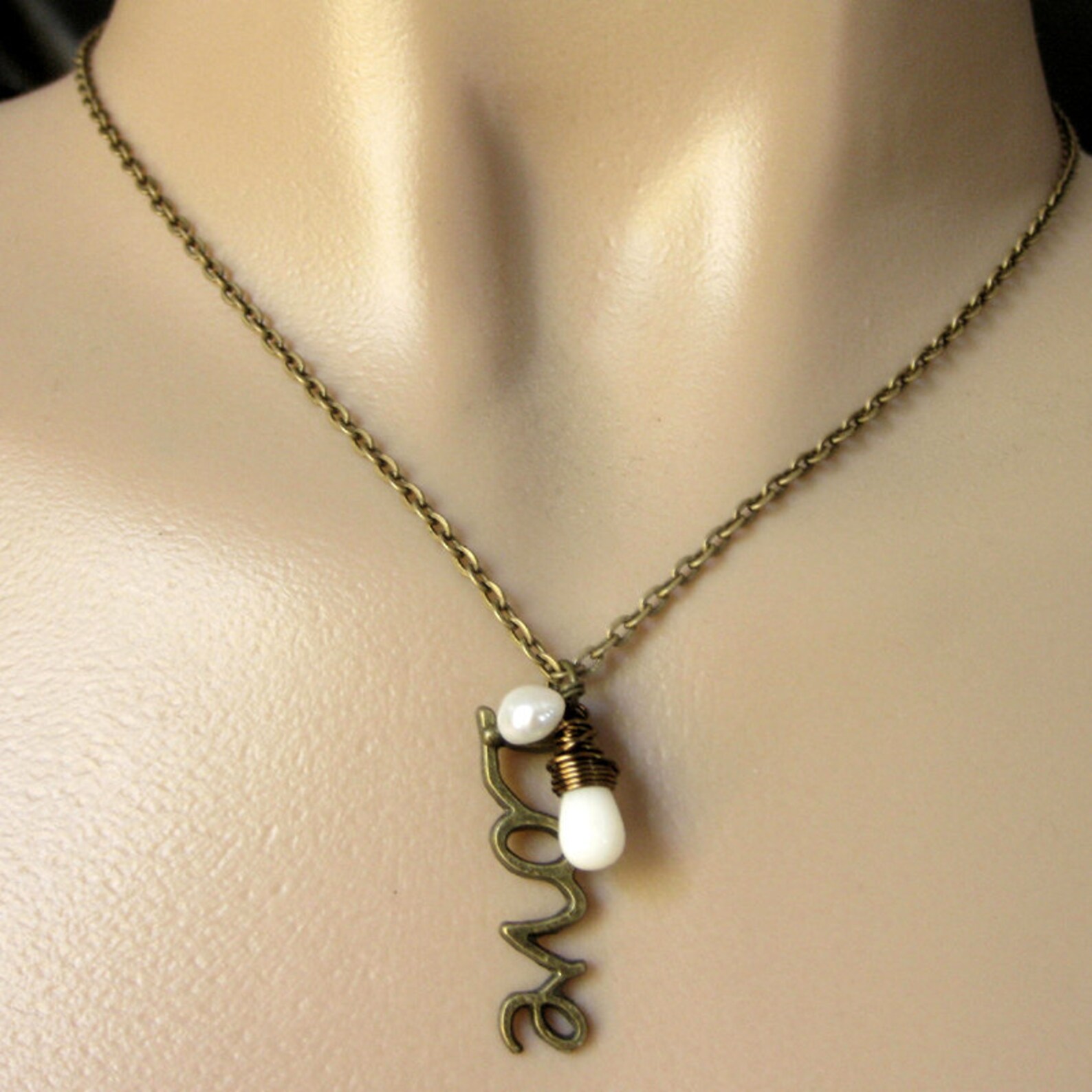 Love Necklace. Love Pendant. Love Charm Necklace With White Coral ...