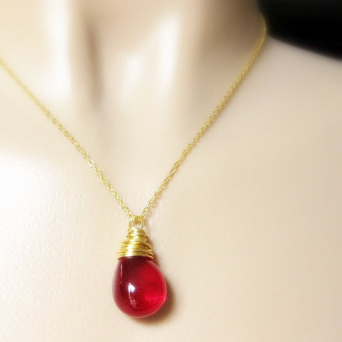 Extra Large Red Solitaire Necklace. Red Teardrop Necklace Wire Wrapped ...