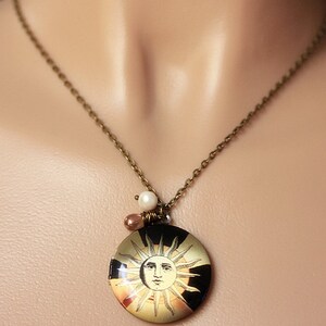 Sun Necklace. Sun Locket Necklace. Celestial Bronze Necklace With Glass ...