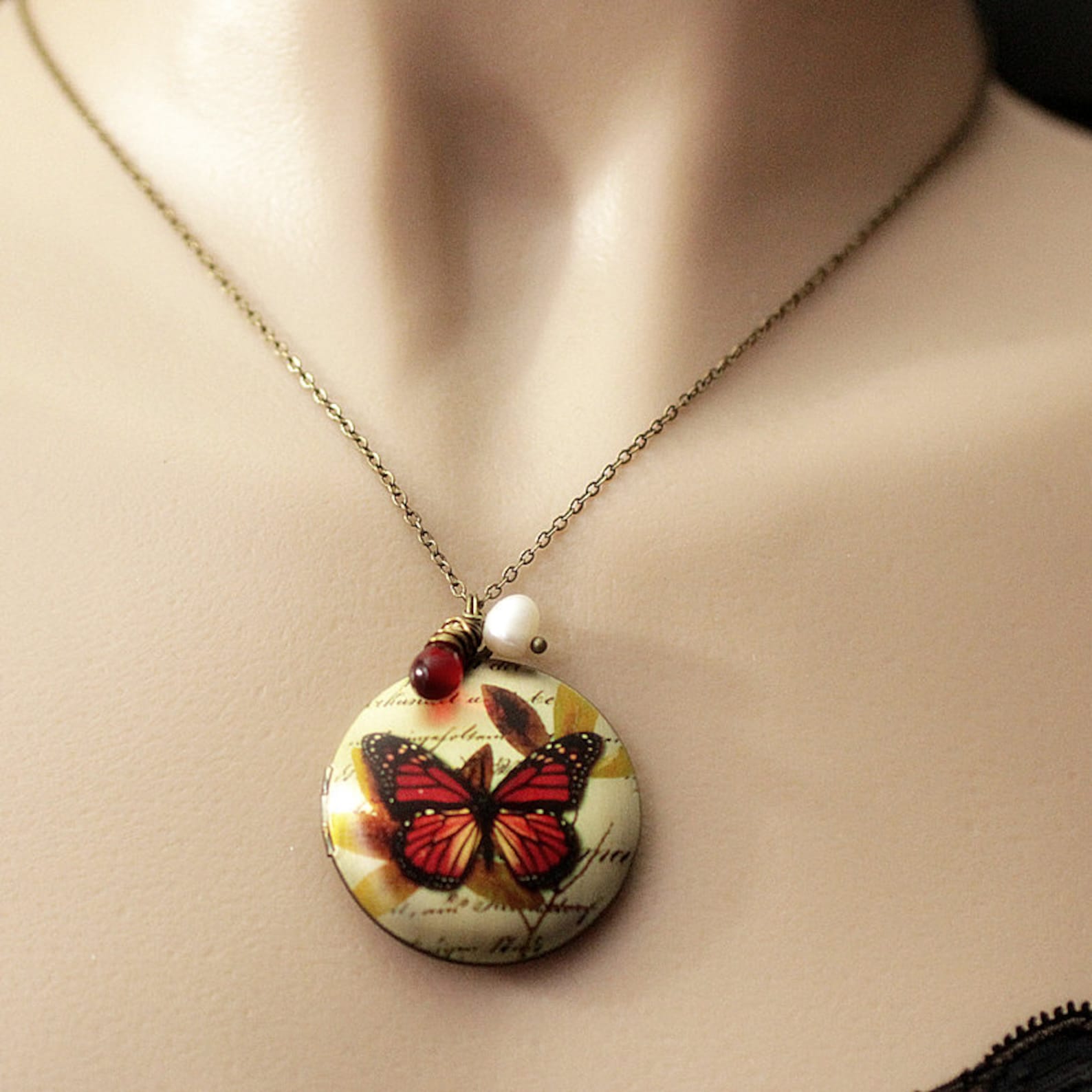 Red Butterfly Necklace. Butterfly Locket Necklace With Red - Etsy