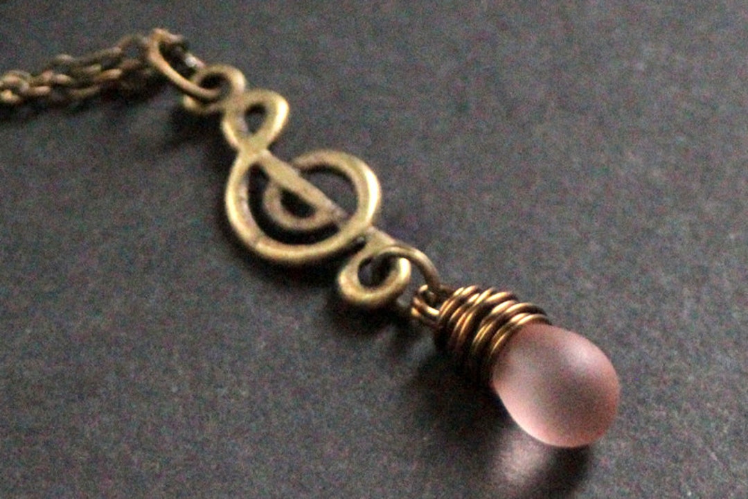 Music Necklace. Musical Note Necklace. Frosted Pink Teardrop Necklace ...