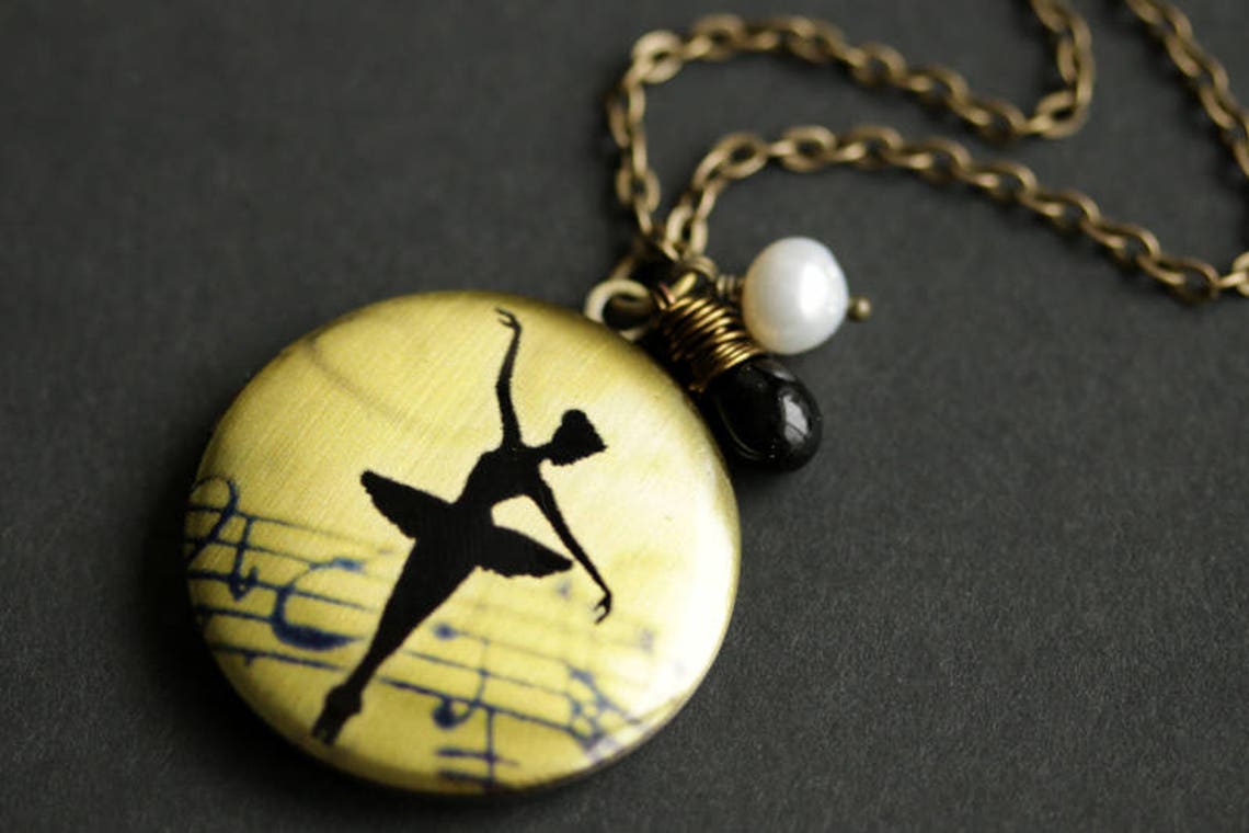 Ballerina Locket Necklace. Ballet Necklace With Black Teardrop and ...