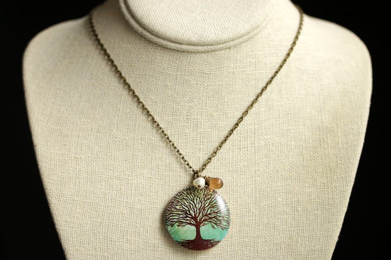 Tree of Life Locket Necklace. Tree Necklace With Tea Brown - Etsy