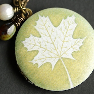 Maple Leaf Locket Necklace. Green Necklace. Green Leaf Necklace With ...