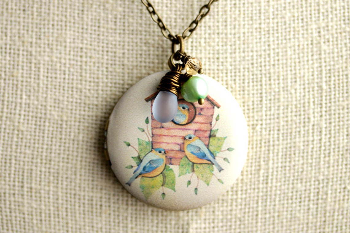 Bluebird Family Locket Necklace. Blue Bird Family Necklace With Blue ...