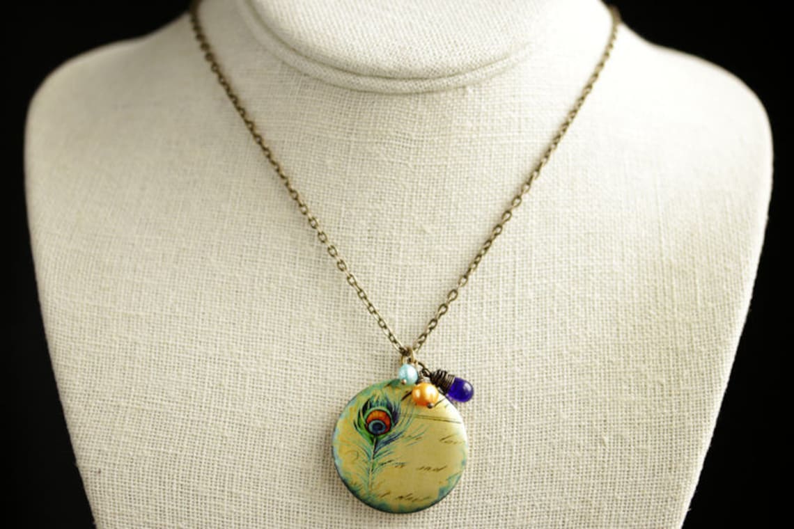 Peacock Feather Locket Necklace. Peacock Necklace. Feather - Etsy