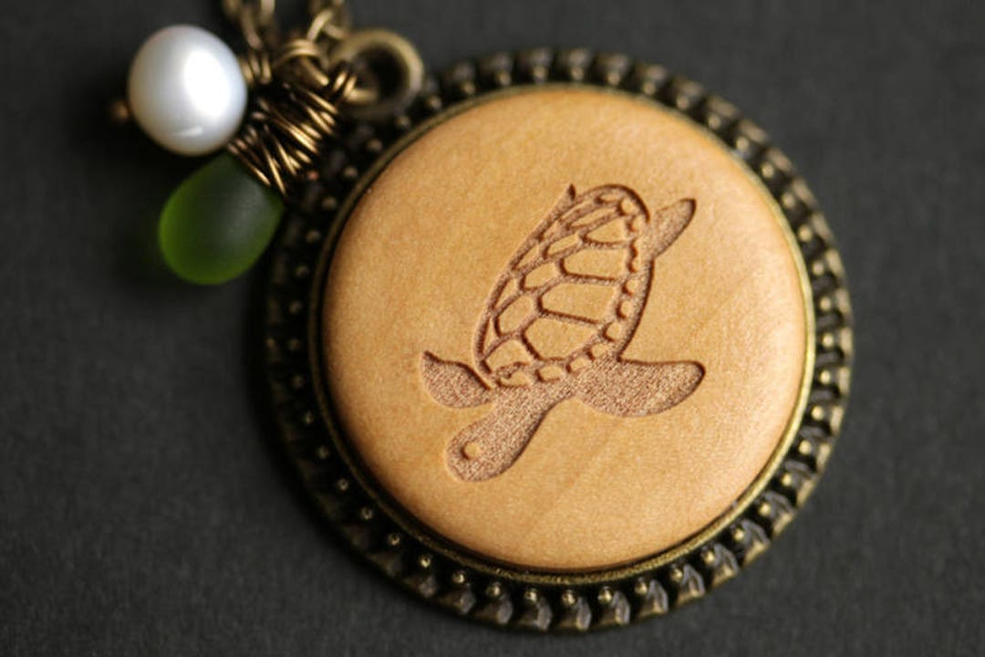 Wood Tortoise Necklace. Sea Turtle Pendant. Wooden Necklace With Glass ...