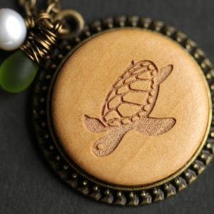 Wood Tortoise Necklace. Sea Turtle Pendant. Wooden Necklace With Glass ...