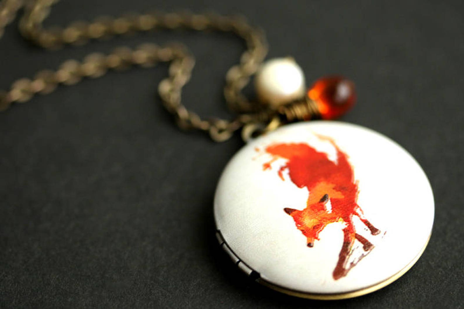 Fox Locket Necklace. Red Fox Necklace With Glass Teardrop and - Etsy