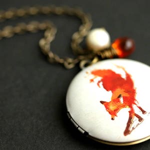Fox Locket Necklace. Red Fox Necklace With Glass Teardrop and Fresh ...